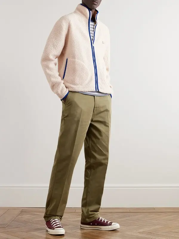 DRAKE'S Logo-embroidered Wool-blend Fleece Jacket - Neutrals