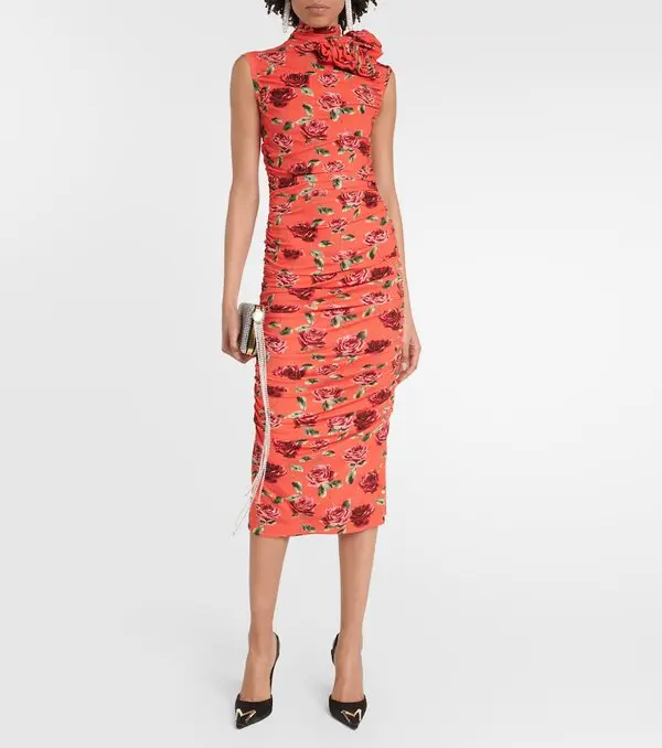 Magda Butrym Floral-appliqué Printed Midi Dress - Red