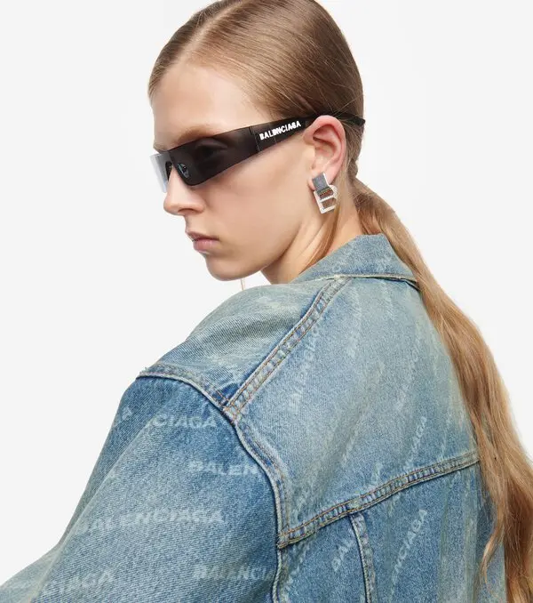 Balenciaga Mono Rectangular Sunglasses In Blue - 30% Off