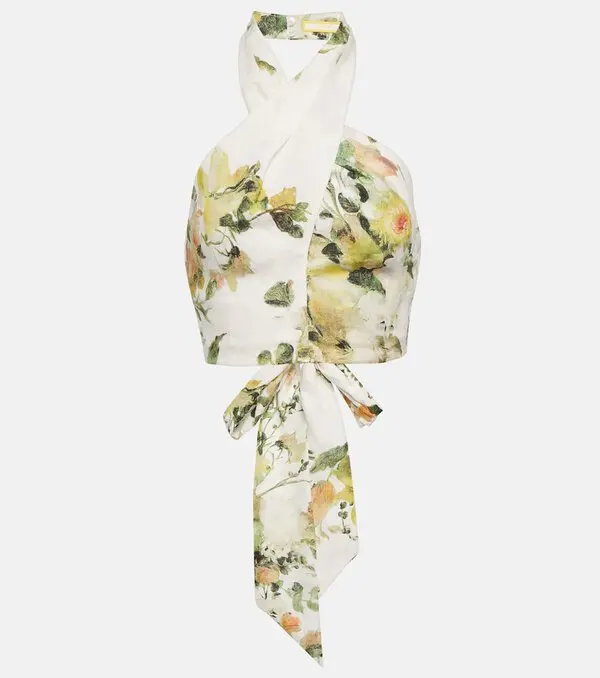 Erdem Floral Linen Halterneck Top - White