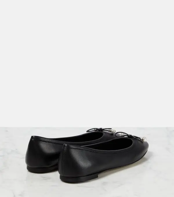 JIMMY CHOO Elme Embellished Leather Ballet Flats - Black