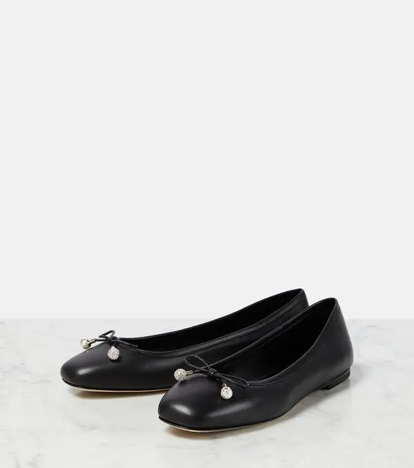 JIMMY CHOO Elme Embellished Leather Ballet Flats - Black