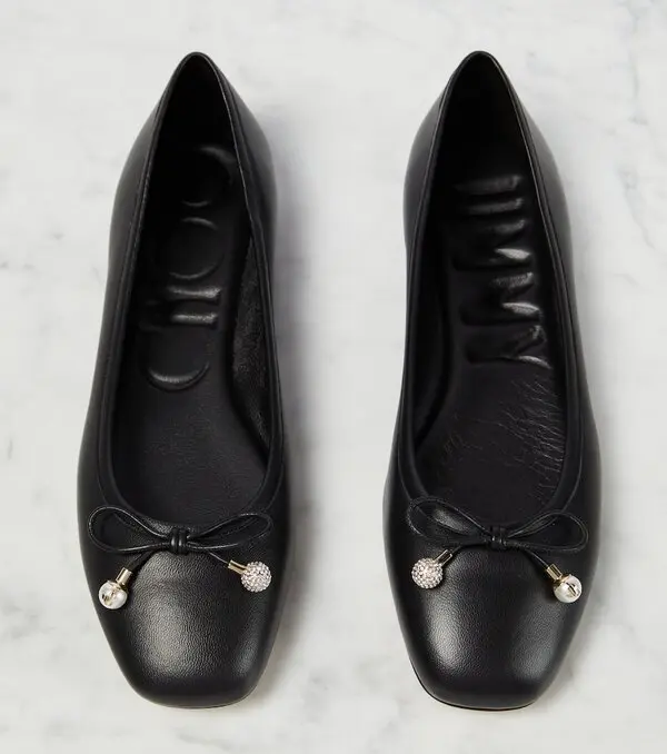 JIMMY CHOO Elme Embellished Leather Ballet Flats - Black