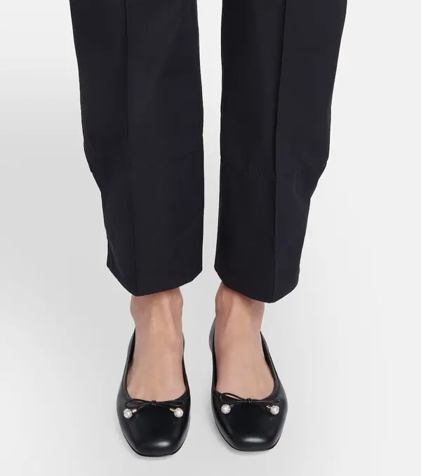 JIMMY CHOO Elme Embellished Leather Ballet Flats - Black