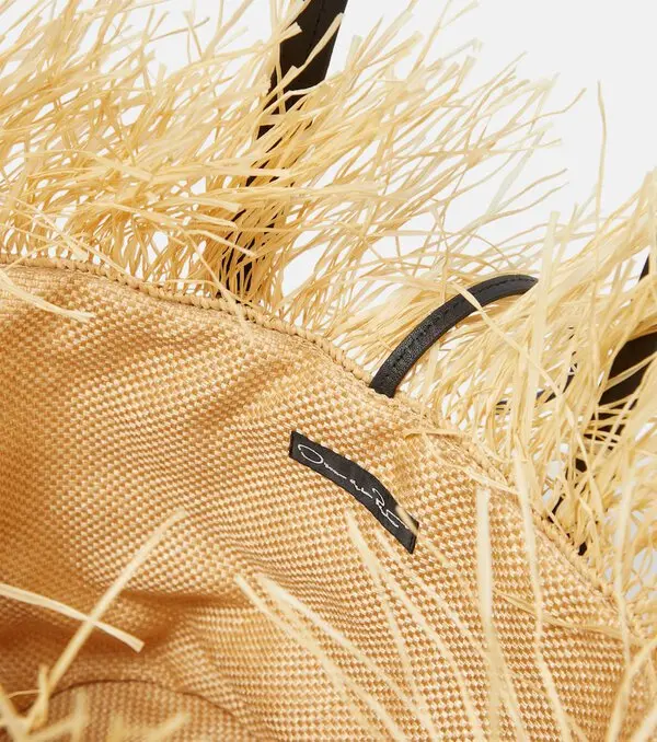 Oscar De La Renta Floral Crochet Straw Basket Bag