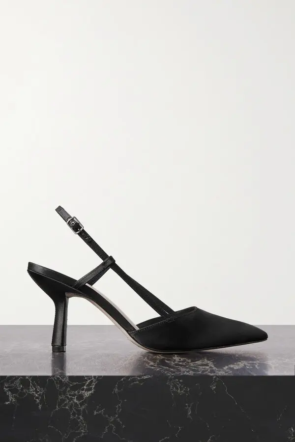 PORTE & PAIRE Satin Slingback Pumps - Black
