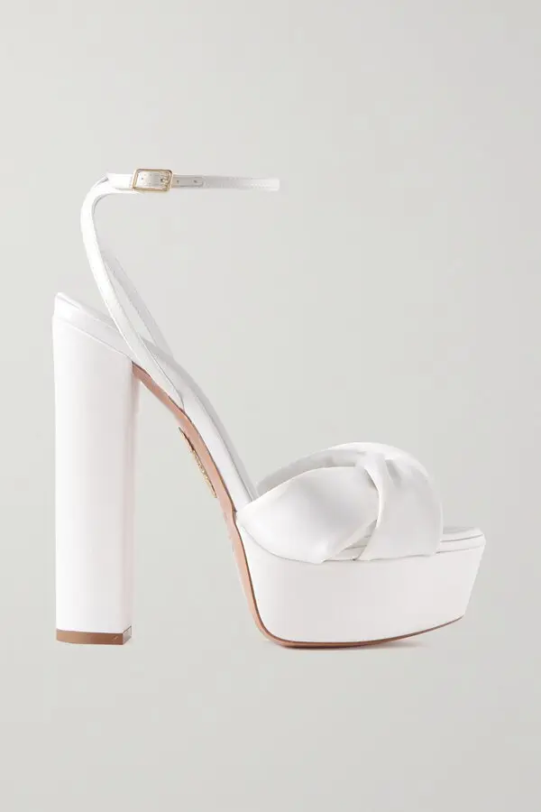 AQUAZZURA Olie Plateau 140 Knotted Satin Platform Sandals - White