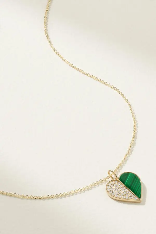 SYDNEY EVAN 14-karat Malachite And Diamond Heart Pendant Necklace - Gold
