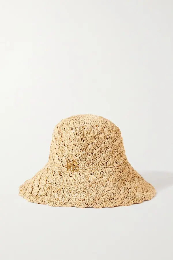 Ruslan Baginskiy Embellished Crocheted Straw Bucket Hat