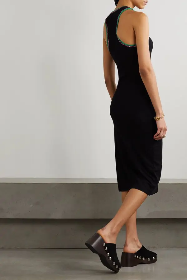 Frame Julia Sarr-Jamois Crochet-Trimmed Ribbed-Knit Midi Dress In Black -  50% Off | Editorialist