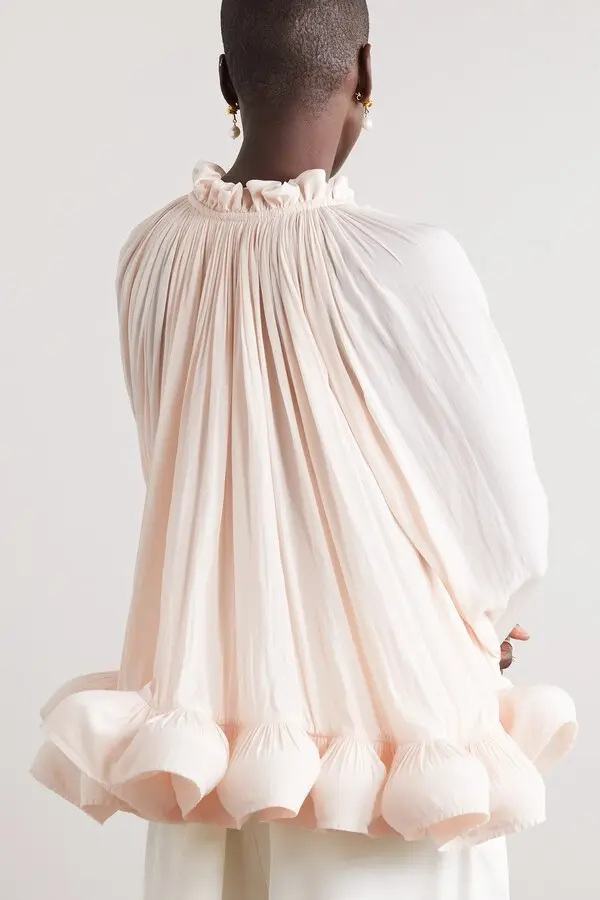 LANVIN Ruffled Gathered Charmeuse Blouse - Pink