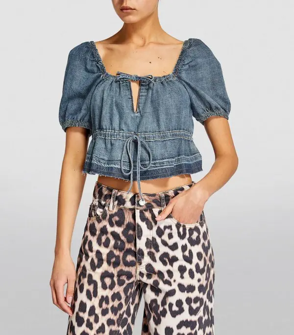 Ganni Puff-Sleeved Denim Top In Blue - 31% Off | Editorialist