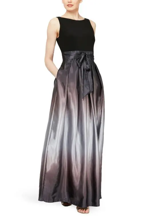 Slny Ombrè Satin Gown With Bow Bks Editorialist