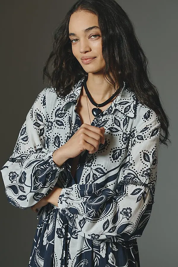 Anthropologie Eleanora Printed Buttondown Midi Shirt Dress