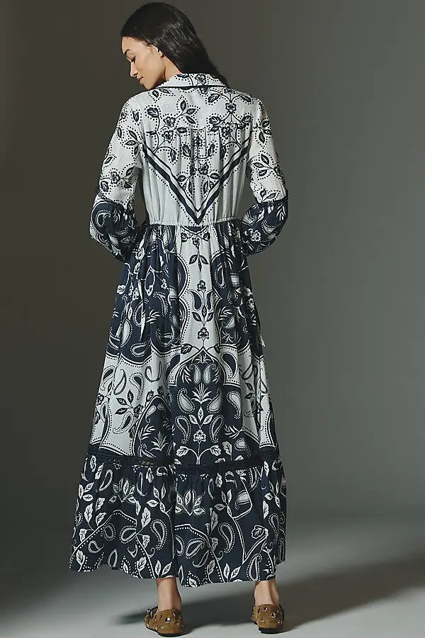 Anthropologie Eleanora Printed Buttondown Midi Shirt Dress