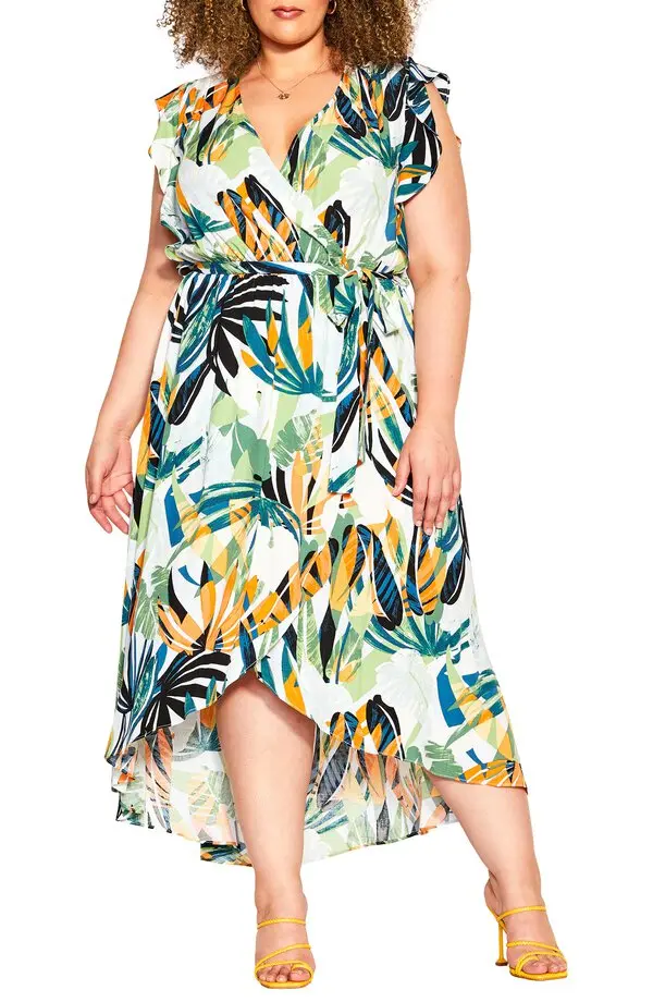 City Chic Cassie Floral Flutter Sleeve Wrap Dress