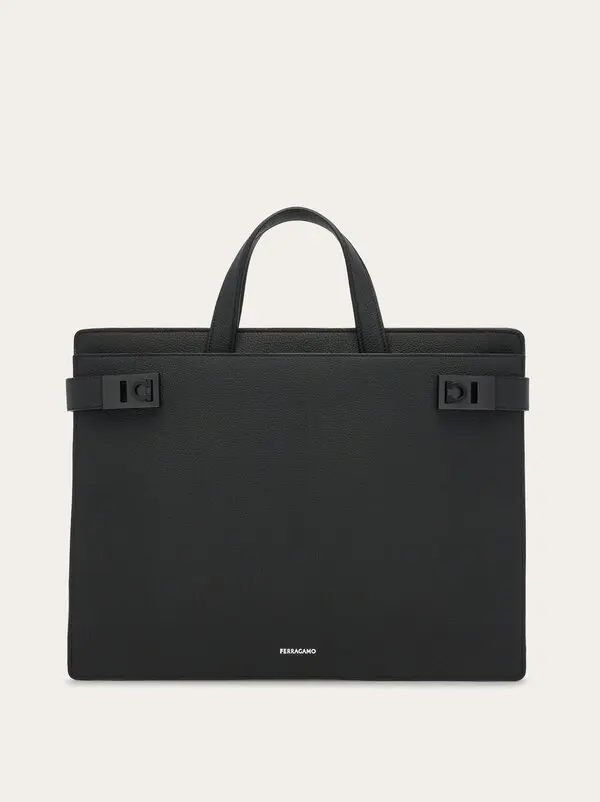 FERRAGAMO Briefcase With Gancini Buckles - Black