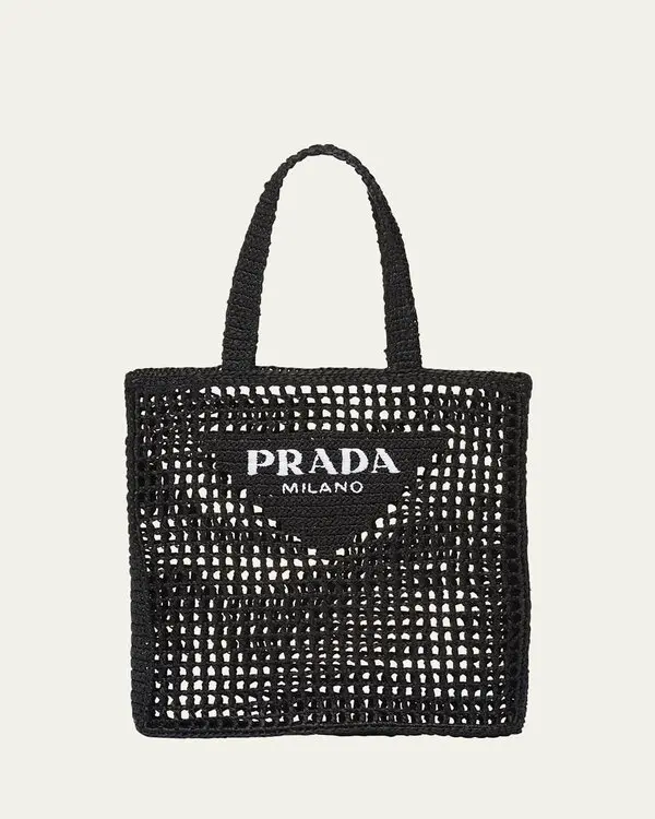 Prada Raffia Tote Bag - Nero