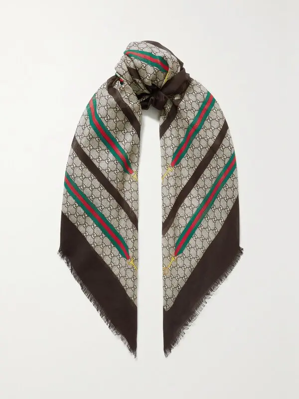 Gucci Frayed Printed Wool And Silk-blend Scarf