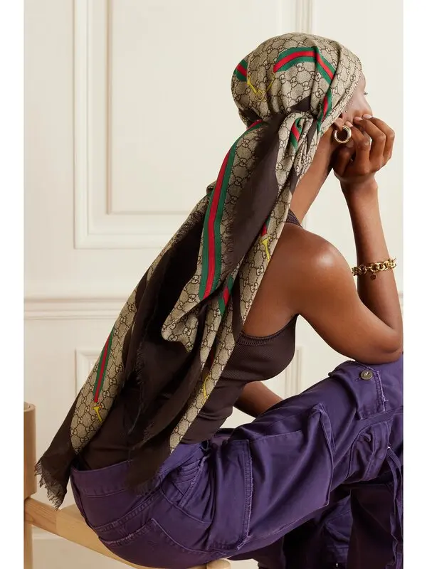 Gucci Frayed Printed Wool And Silk-blend Scarf