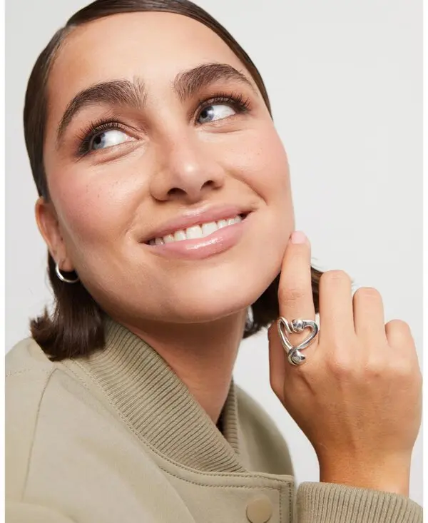 UNODE50 Plated Open Ring With A Nailed Heart Design