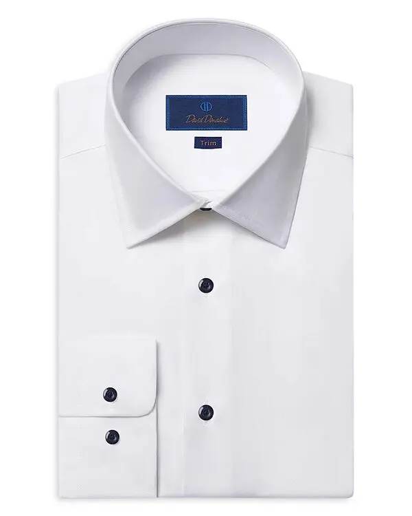 David Donahue Trim Fit Super Fine Twill Dress Shirt - White