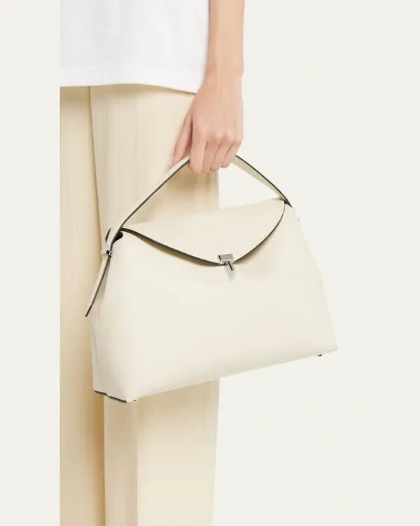 TOTEME T-lock Top Handle Bag In Pebble Grain Leather - Milk