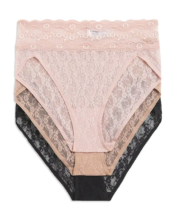 Wacoal B. Tempt'd Lace Kiss High Leg Panties, Pack Of 3 - Rose Smoke/au Natural/night