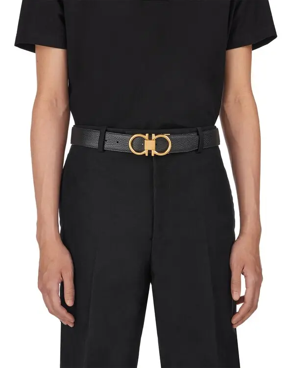 FERRAGAMO Double Gancini Reversible Leather Belt - Nero
