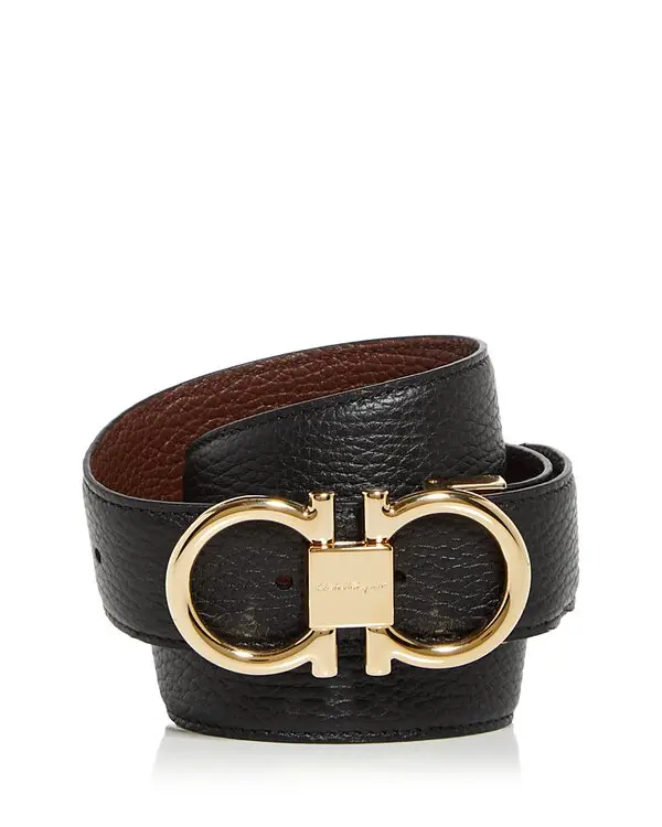 FERRAGAMO Double Gancini Reversible Leather Belt - Nero/cocoa Brown