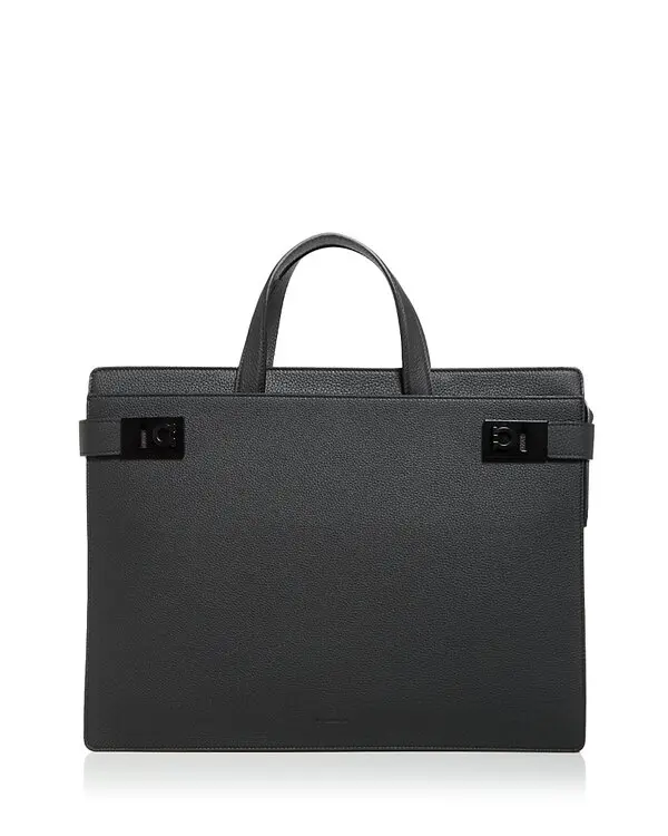 FERRAGAMO Gancini Leather Briefcase - Nero