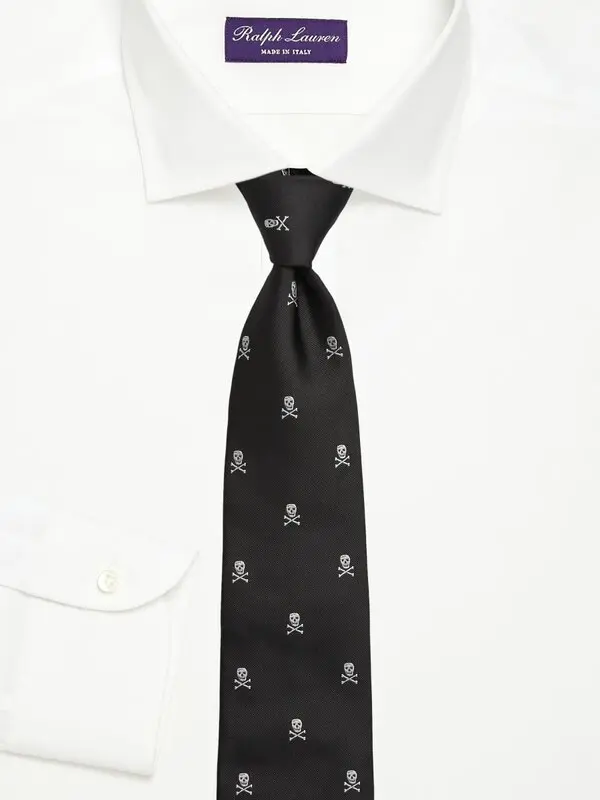 Ralph Lauren Purple Label Skull Crossbones Silk Tie - Black