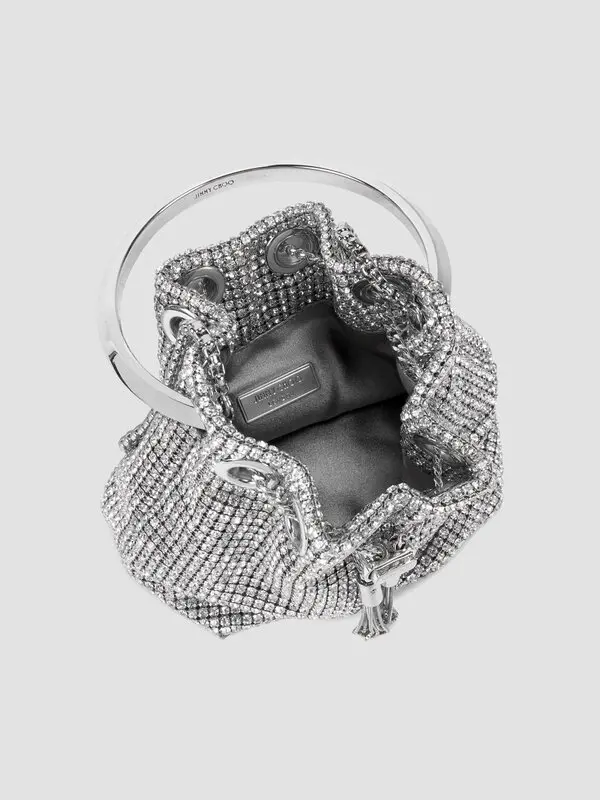JIMMY CHOO Bon Bon Crystal Mesh Bucket Bag - Silver