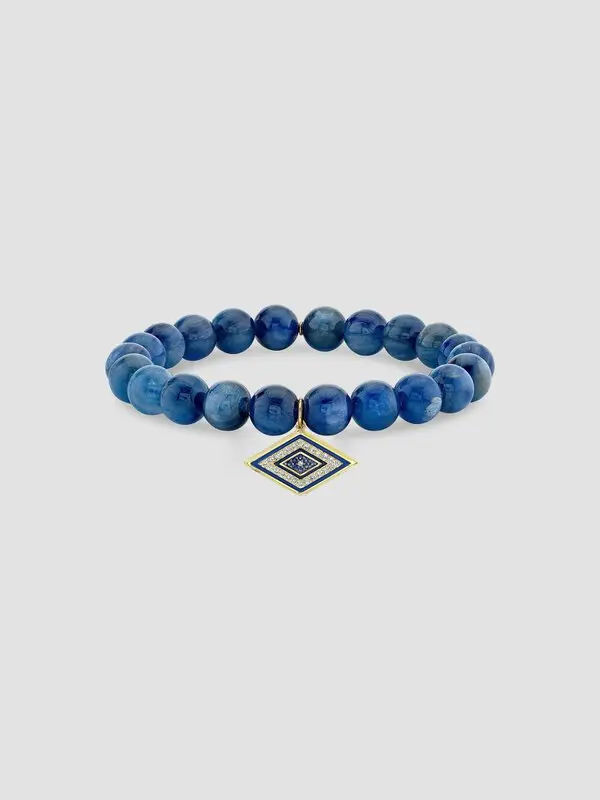 SYDNEY EVAN Groovy Eye 14k Yellow Gold, Enamel, 0.127 Tcw Diamond & Multi-gemstone Bead Stretch Bracelet - Blue