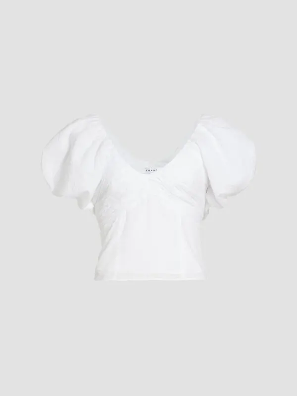 FRAME Puff-sleeve Seersucker Top