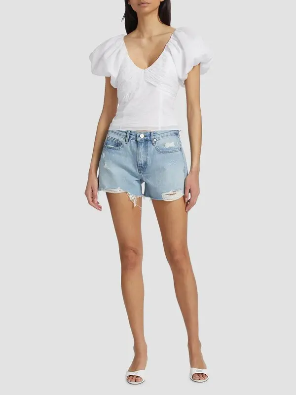 FRAME Puff-sleeve Seersucker Top