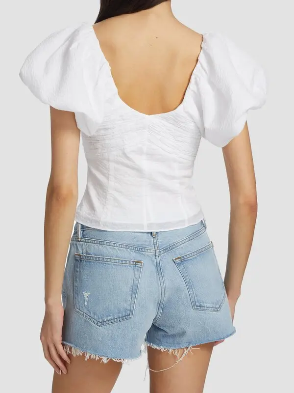 FRAME Puff-sleeve Seersucker Top
