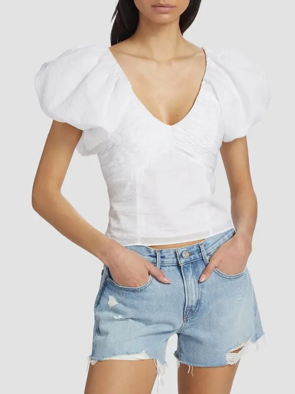 FRAME Puff-sleeve Seersucker Top