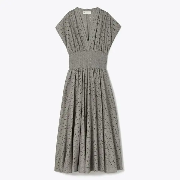 Tory Burch Cotton Eyelet Dress - Gray Eclipse