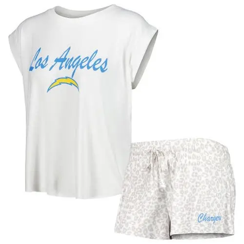 CONCEPTS SPORT Cream Los Angeles Chargers Montana Knit T-shirt & Shorts Sleep Set - White