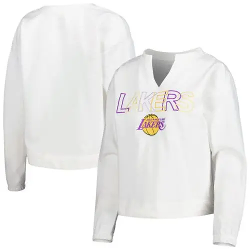 CONCEPTS SPORT Los Angeles Lakers Sunray Notch Neck Long Sleeve T-shirt - White