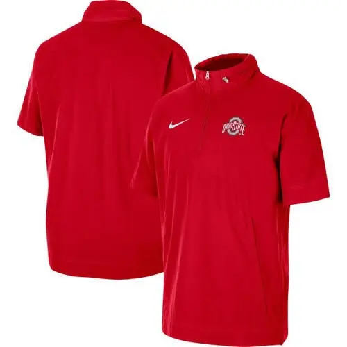 Nike Ohio State Buckeyes Coaches Half-zip Short Sleeve Jacket - Scarlet