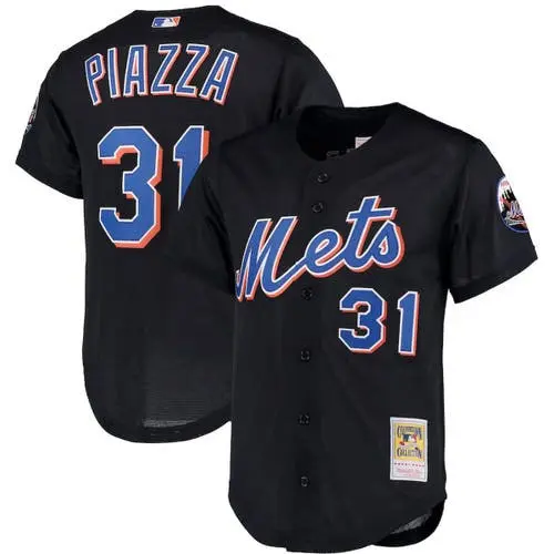 Mitchell & Ness Mike Piazza New York Mets Cooperstown Collection Mesh Button-up Jersey - Black
