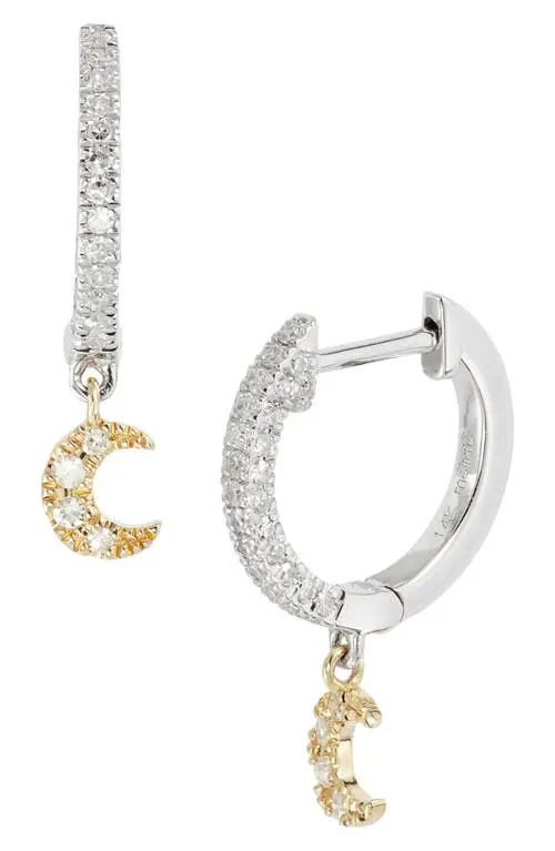 Meira T Diamond Moon Drop Huggie Hoop Earrings - Yellow