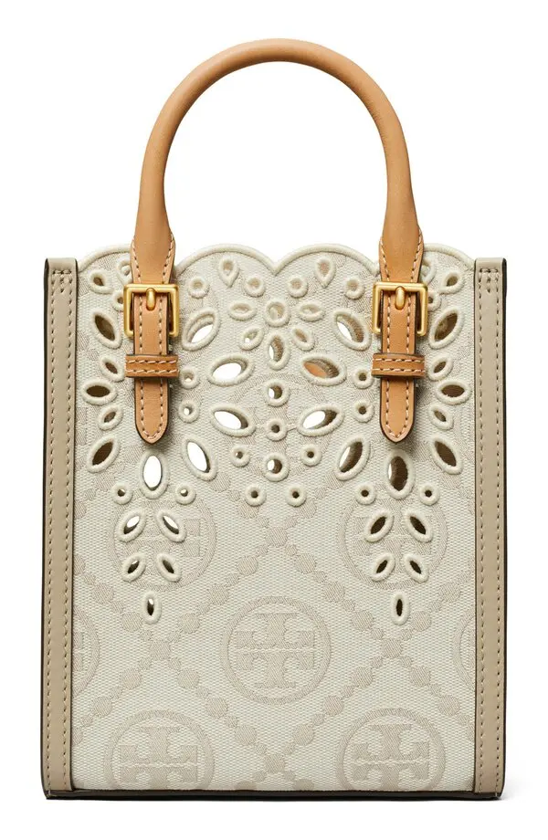 Tory Burch Mini T Monogram Eyelet Tote