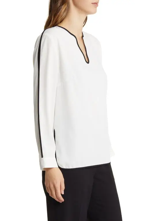 Ming Wang Split Sleeve Crêpe De Chine Blouse - White/black