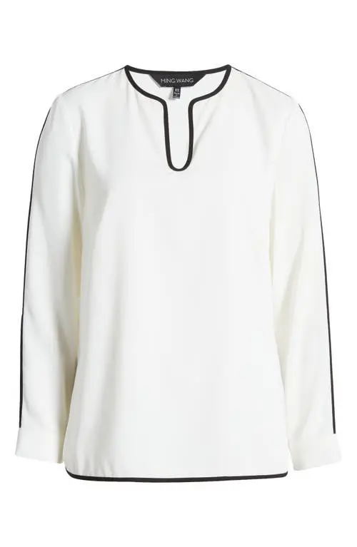 Ming Wang Split Sleeve Crêpe De Chine Blouse - White/black