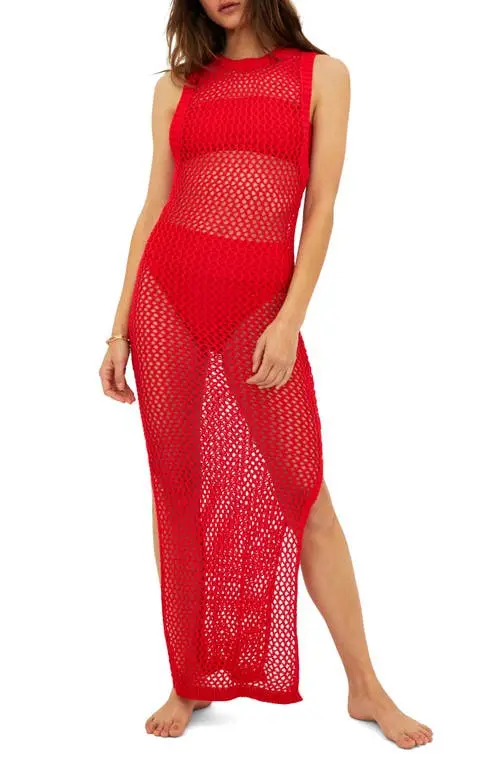 Beach Riot Holly Sheer Open Knit Cover-up Dress - Red