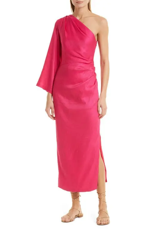 Veronica Beard Patsy One-shoulder Linen Blend Dress