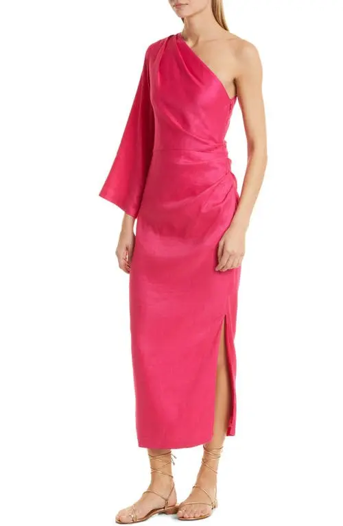 Veronica Beard Patsy One-shoulder Linen Blend Dress